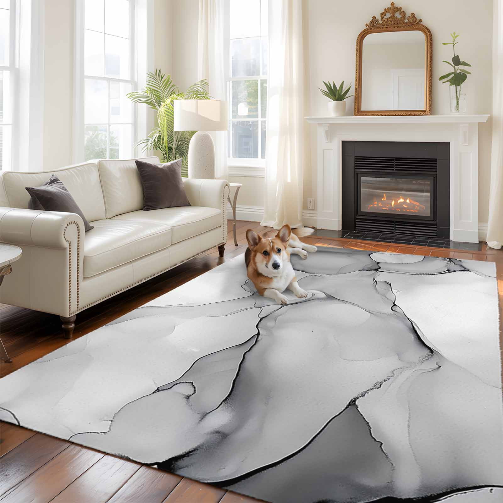 Abstract Marble Texture Large Area Rugs 8x10 ft Gradient Light Gray ...