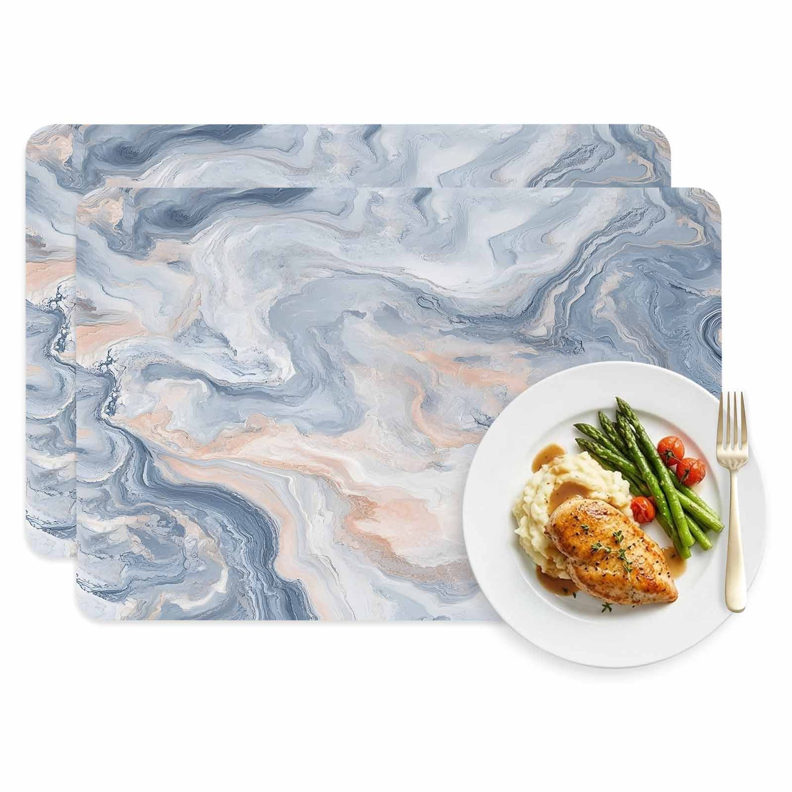 Abstract Marble Texture Leather Placemats Set of 2, 12x18 Inch, Blue ...