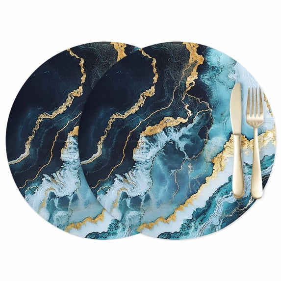 Abstract Marble Texture Leather Placemats Set of 2, 15 Inch, Blue Gold ...