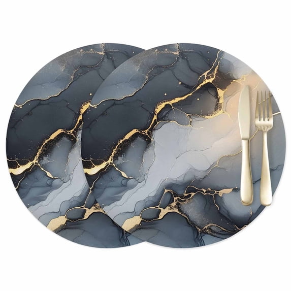 Abstract Marble Texture Leather Placemats Set of 2, 15 Inch, Grey ...
