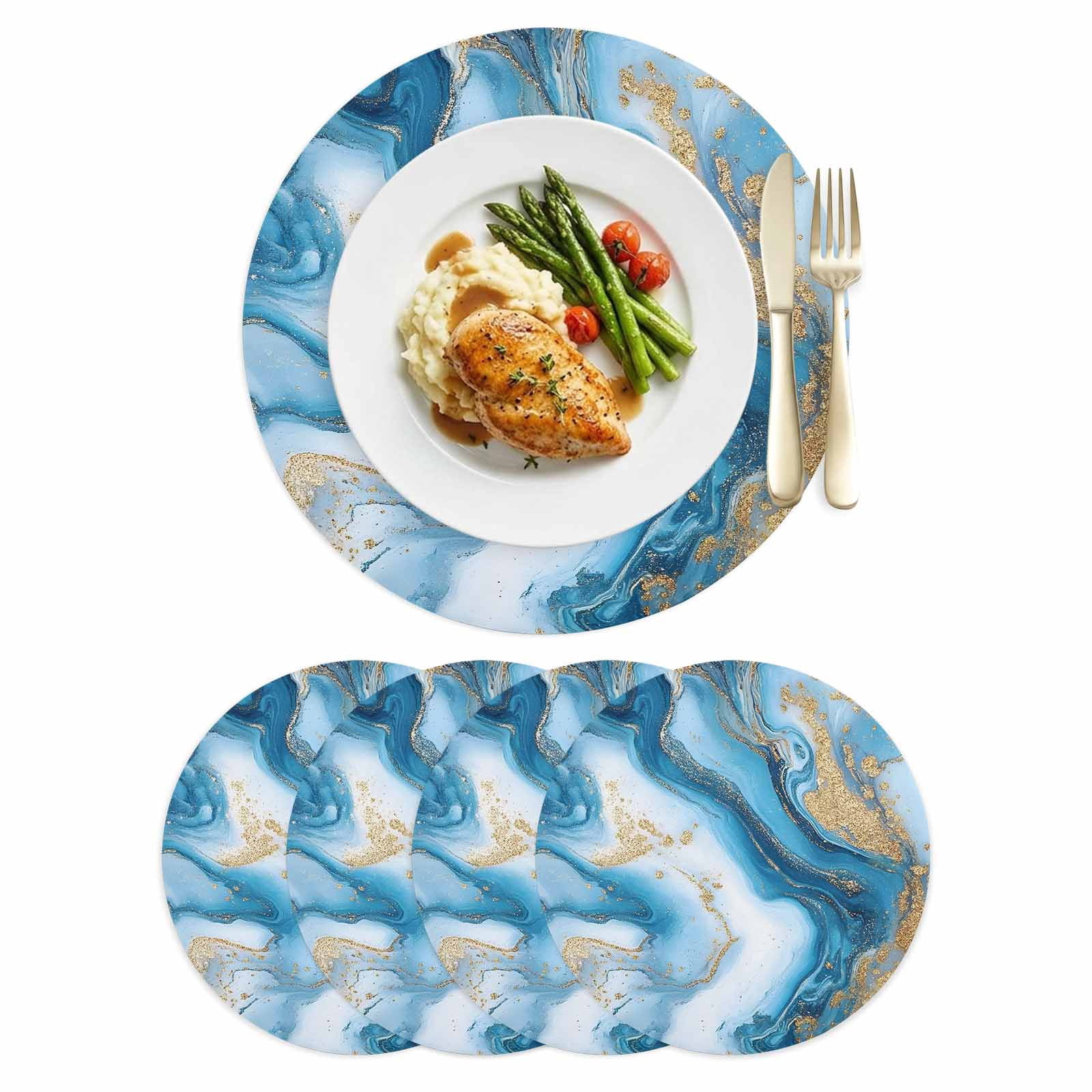 Abstract Marble Texture Leather Placemats Set of 4, 12 Inch, Blue ...