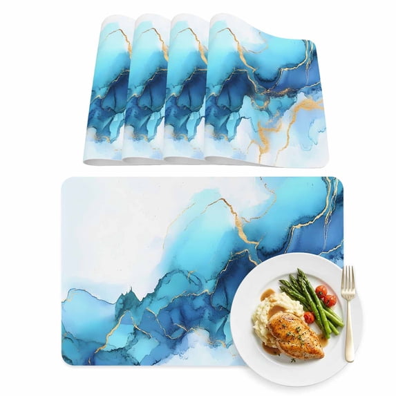 Abstract Marble Texture Leather Placemats Set of 4, 12x18 Inch, Blue ...