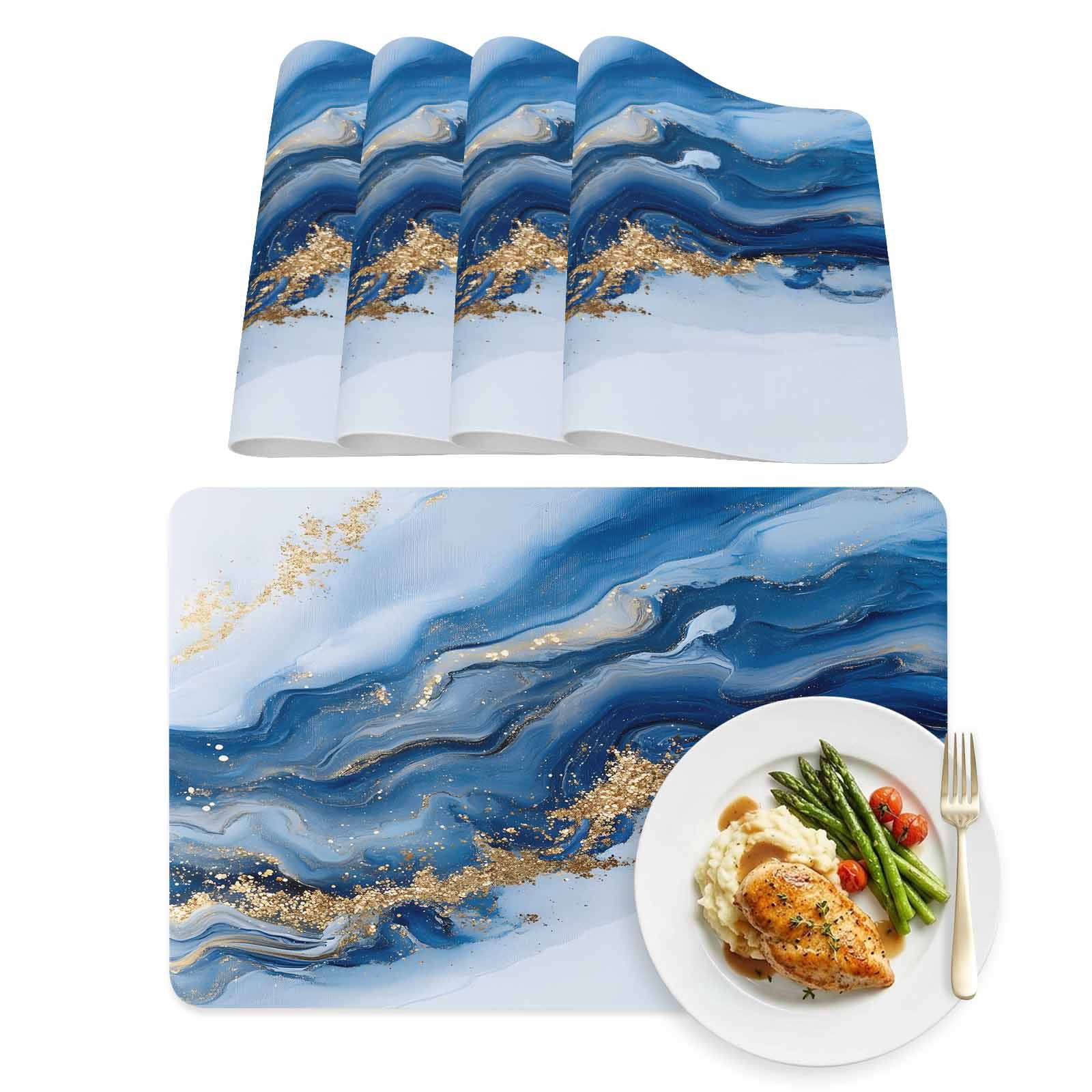 Abstract Marble Texture Leather Placemats Set of 4, 12x18 Inch, Waves ...