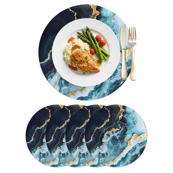 Abstract Marble Texture Leather Placemats Set of 4, 15 Inch, Blue Gold ...