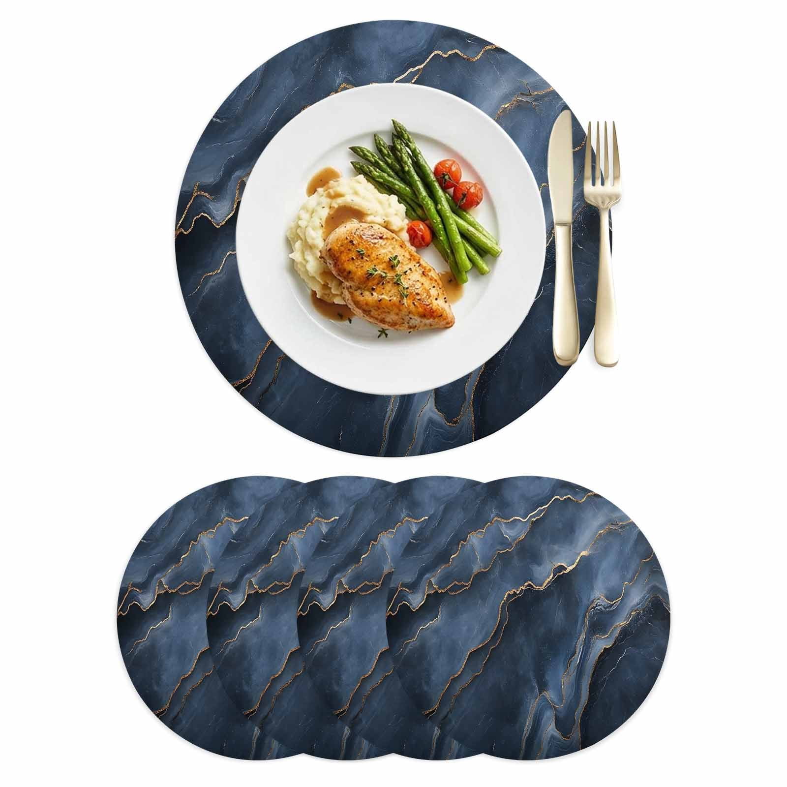 Abstract Marble Texture Leather Placemats Set of 4, 15 Inch, Deep Blue ...