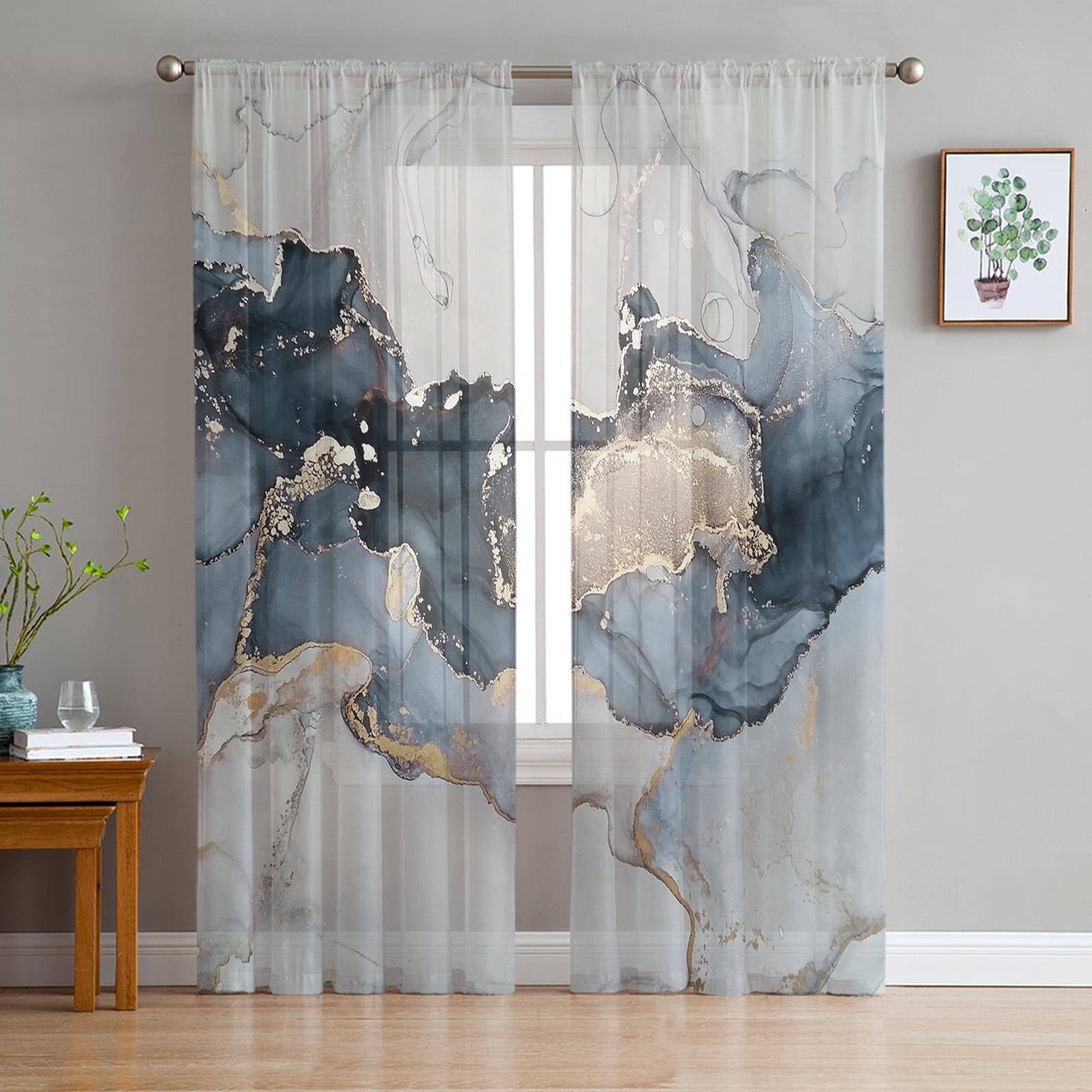 Abstract Marble Texture Modern Tulle Curtains for Living Room Bedroom ...