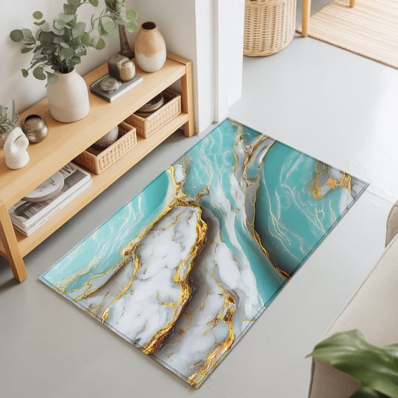 Abstract Marble Texture Ombre Rectangle Rug 2'x3' Golden Veins Fluid ...