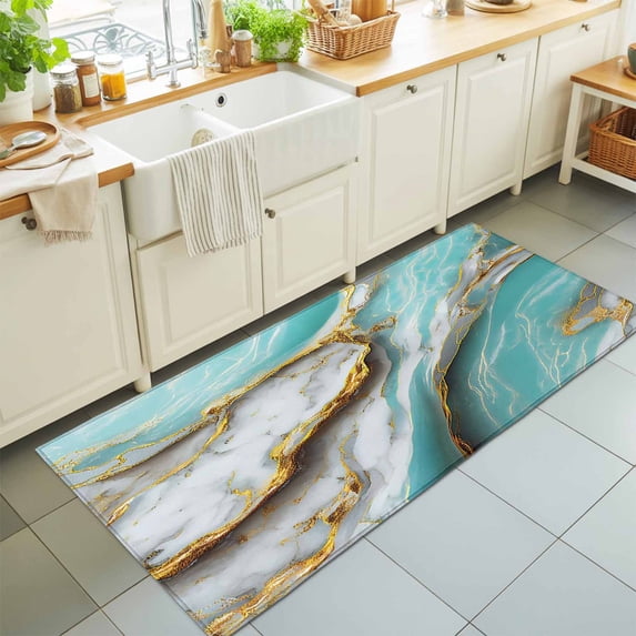 Abstract Marble Texture Ombre Rectangle Rug 2'x6' Golden Veins Fluid ...