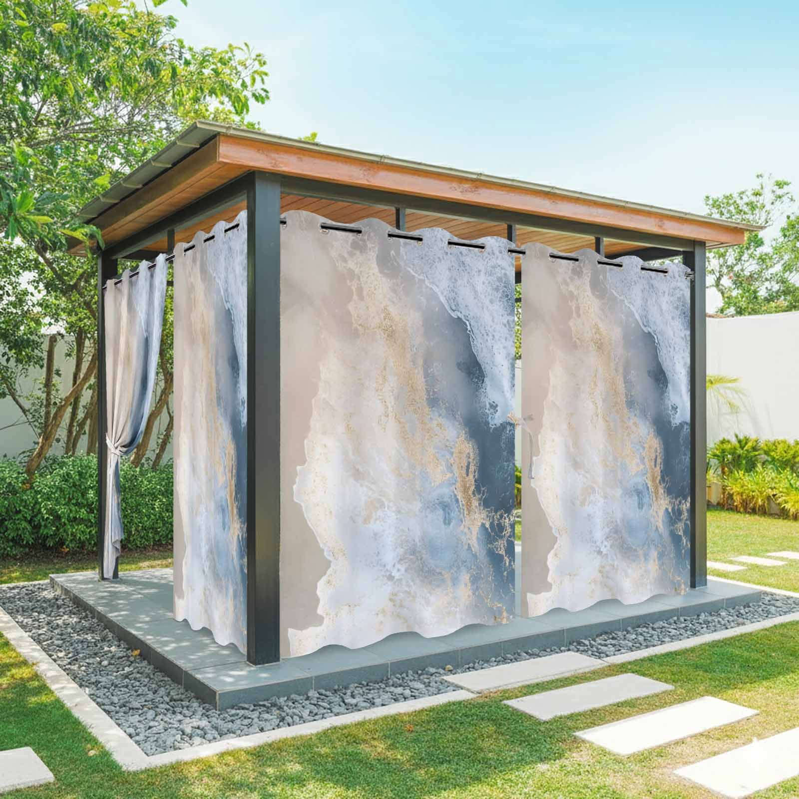 Abstract Marble Texture Outdoor Curtains for Patio Waterproof, Blue ...