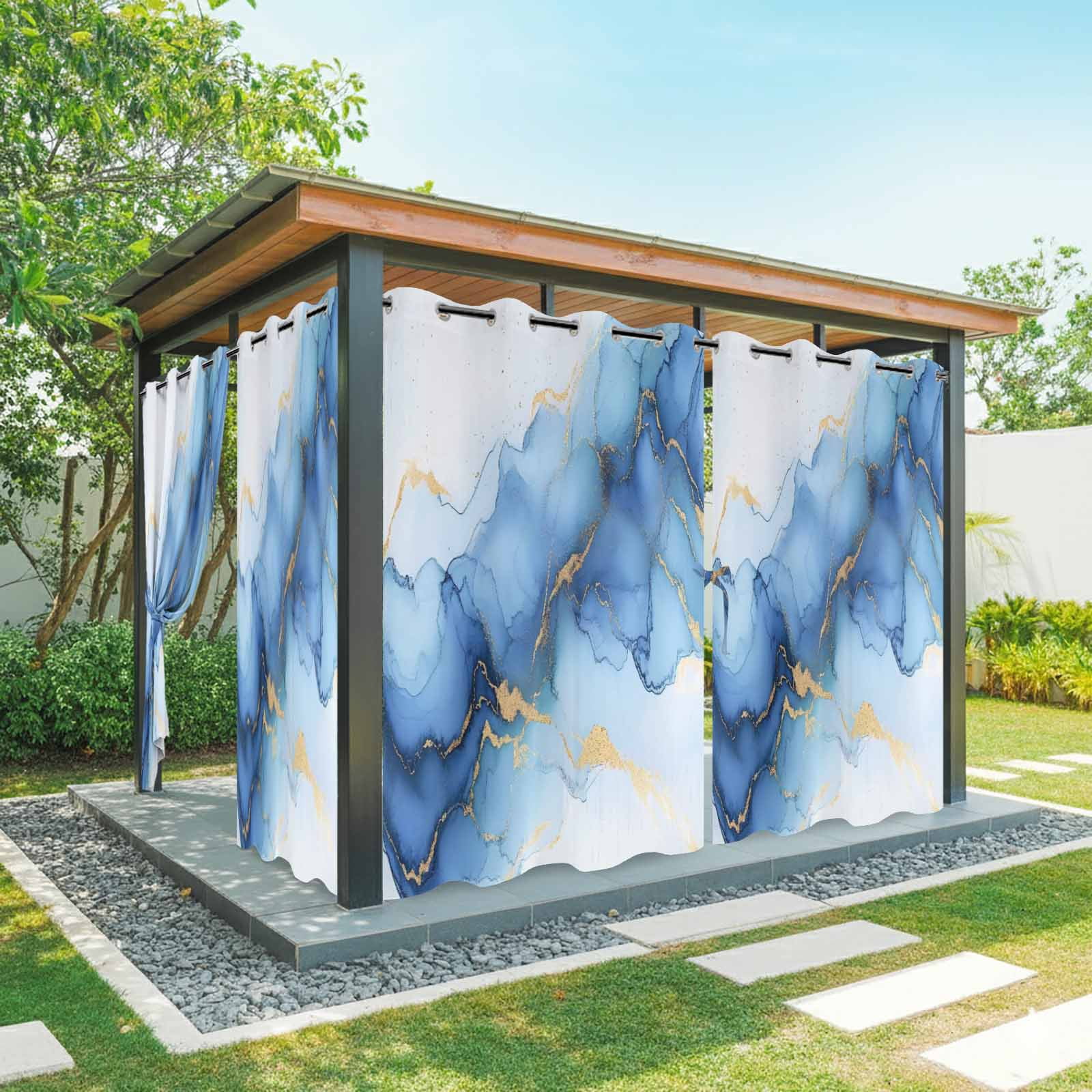 Abstract Marble Texture Outdoor Curtains for Patio Waterproof, Gold ...
