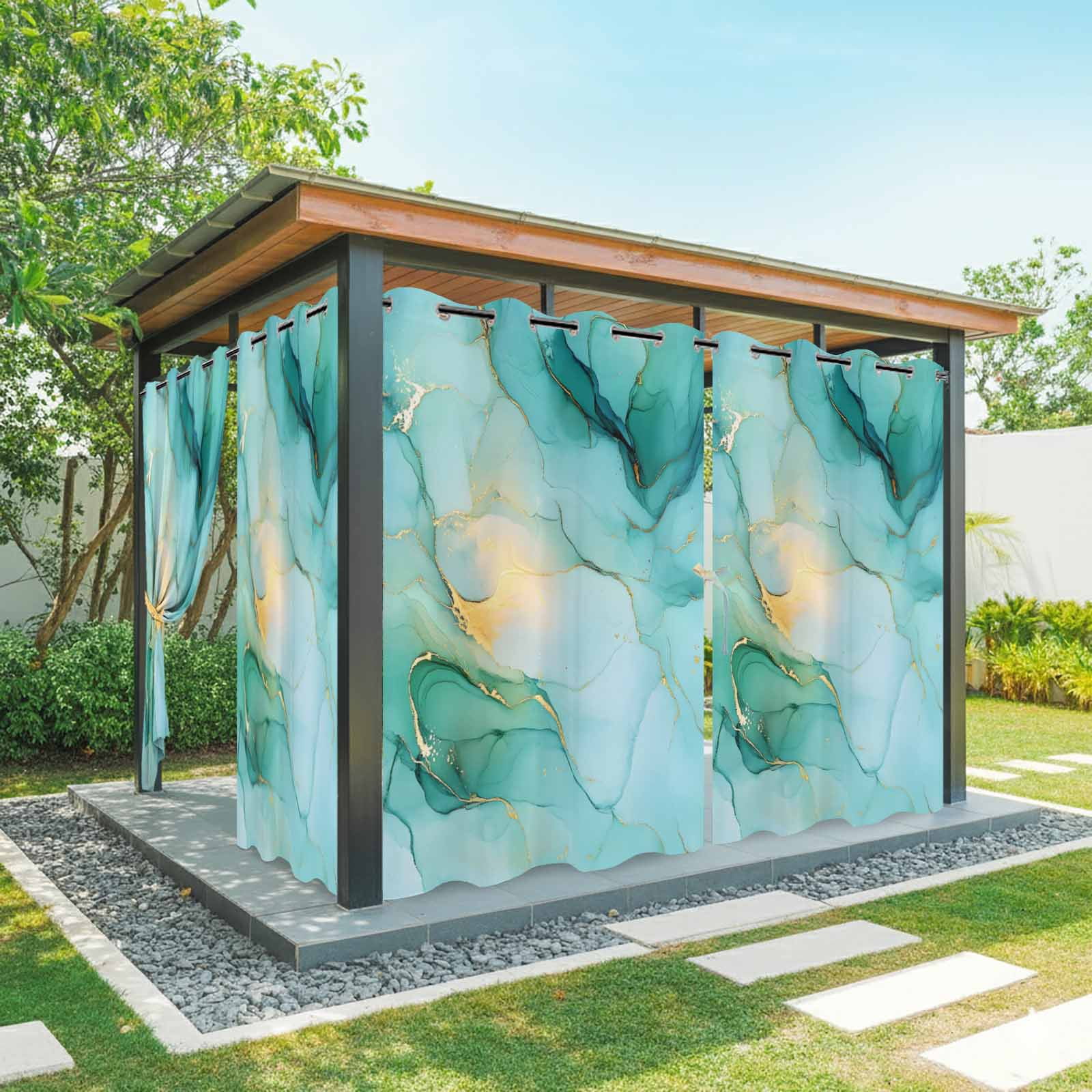Abstract Marble Texture Outdoor Curtains for Patio Waterproof, Gold ...