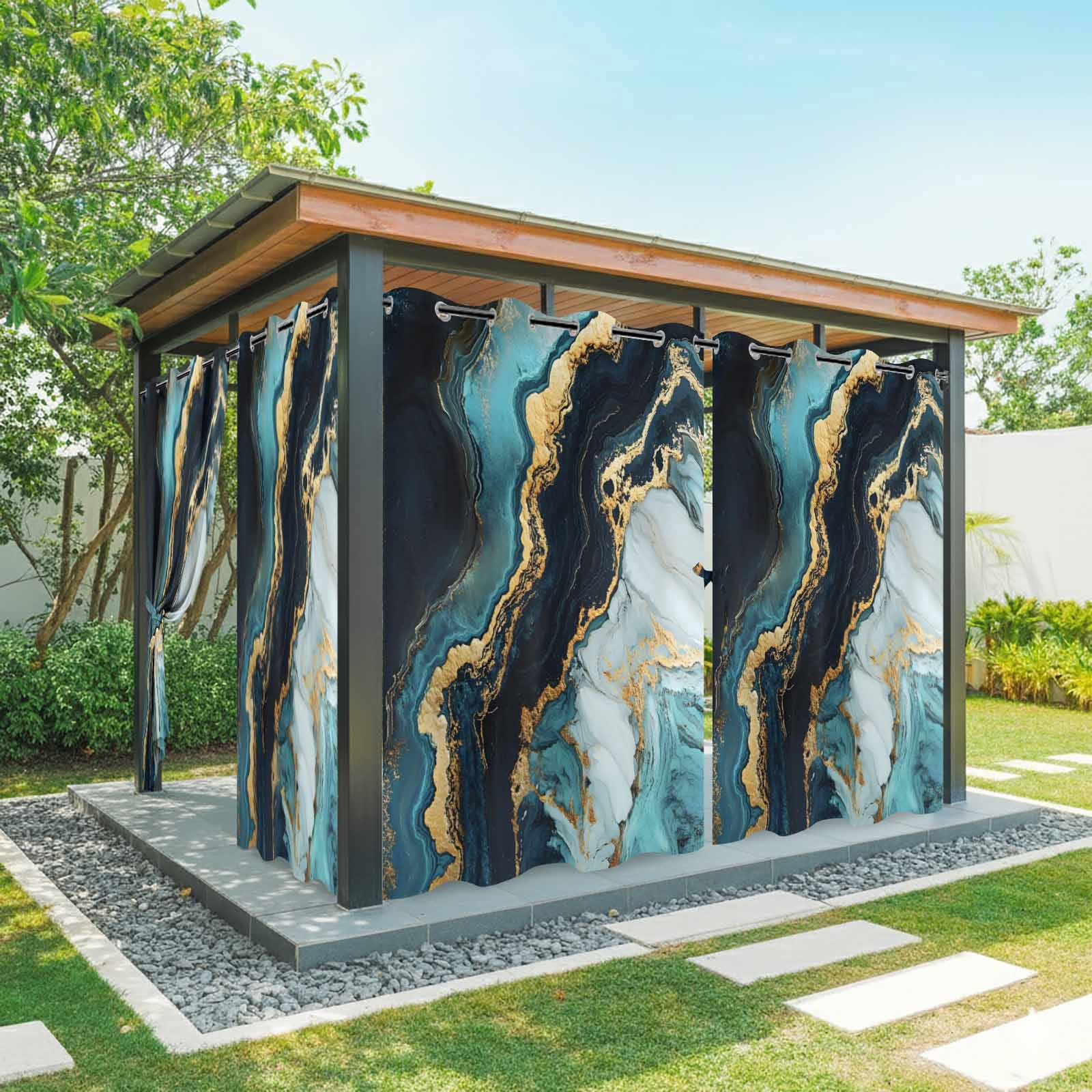 Abstract Marble Texture Outdoor Curtains for Patio Waterproof, Teal ...