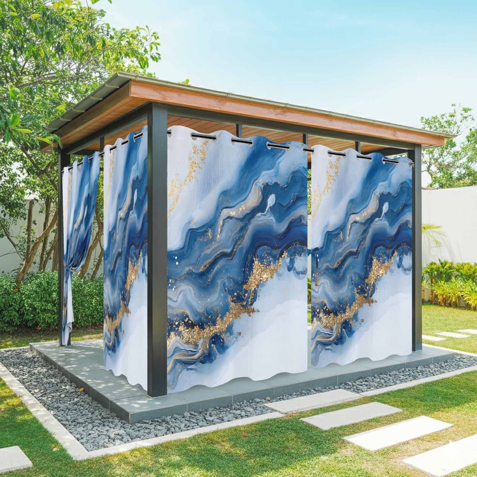 Abstract Marble Texture Outdoor Curtains for Patio Waterproof, Waves ...