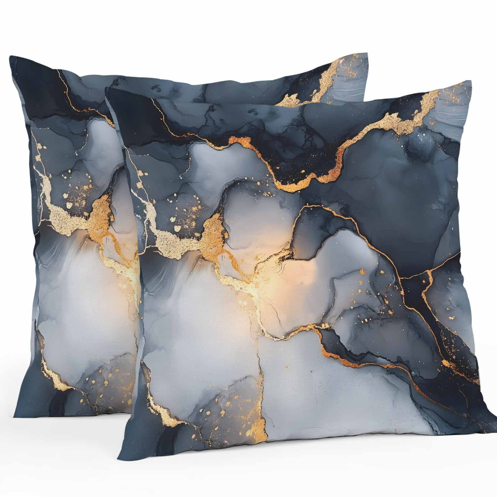 Abstract Marble Texture Outdoor Pillow Covers Pack of 2 Gold Crack ...