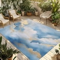 Abstract Marble Texture Outdoor Rug, Blue Golden Cloud Effect Non-Slip ...