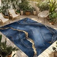 Abstract Marble Texture Outdoor Rug, Blue Theme Gradient Gold Wave Art ...