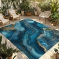 Abstract Marble Texture Outdoor Rug, Gradient Gold Deep Blue Art Non ...