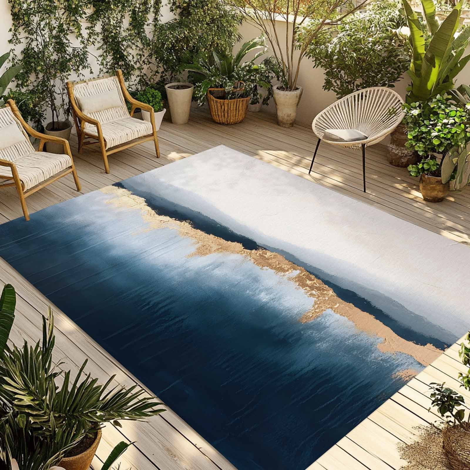 Abstract Marble Texture Outdoor Rug, Gradient Green Gold Art Non-Slip ...