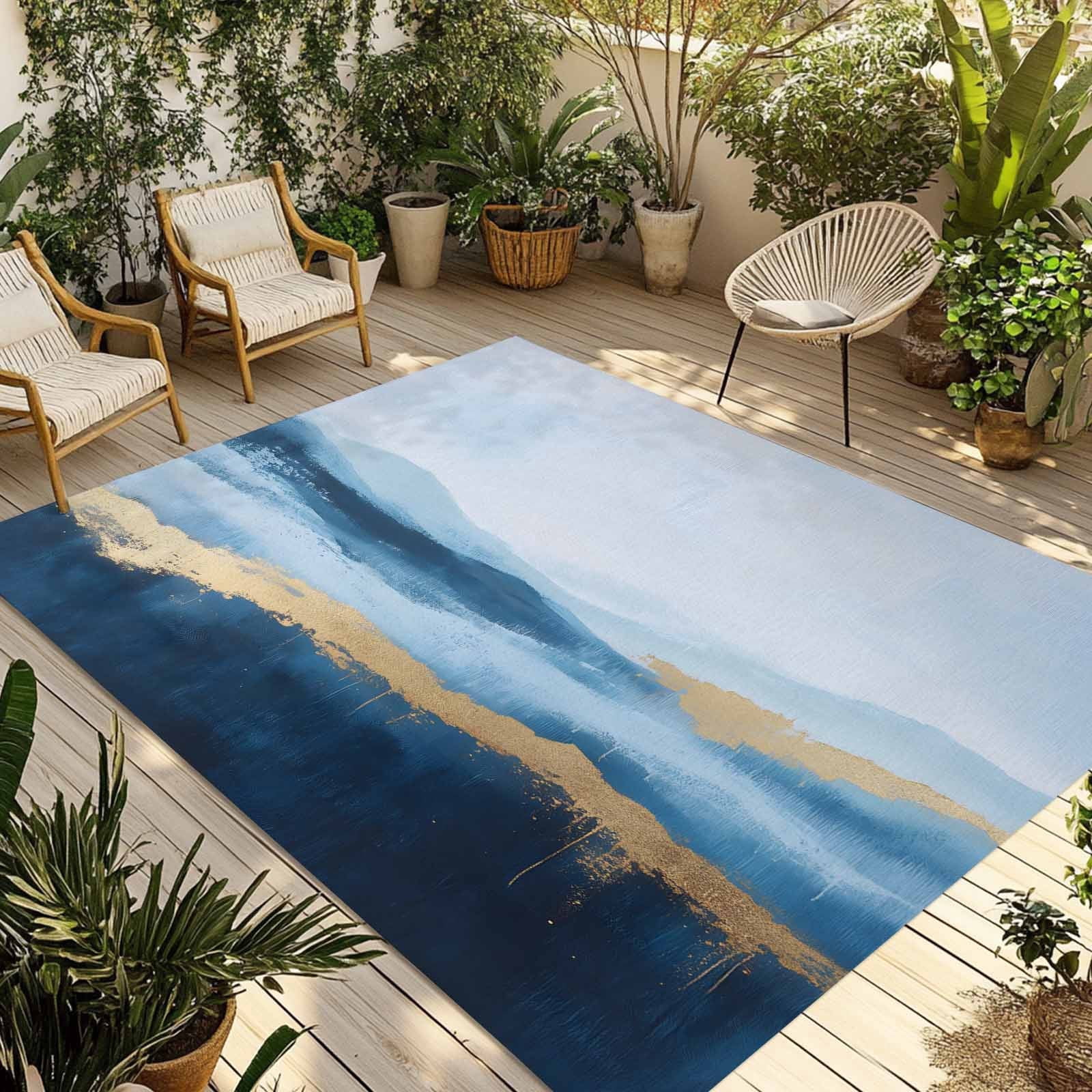 Abstract Marble Texture Outdoor Rug, Gradient Green Gold Forest ...