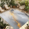 Abstract Marble Texture Outdoor Rug, Grey Gradient Gold Crack Art Non ...