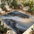 Abstract Marble Texture Outdoor Rug, Grey Shinny Gold Gradient Art Non ...
