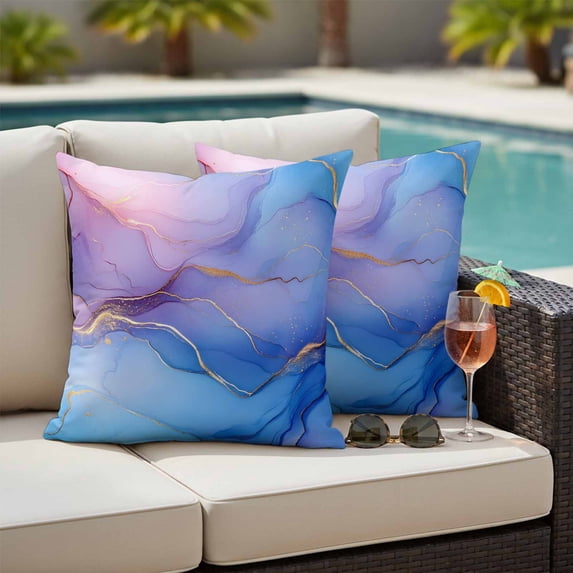 Abstract Marble Texture Outdoor Throw Pillow Covers Set of 2, Blue Pink ...