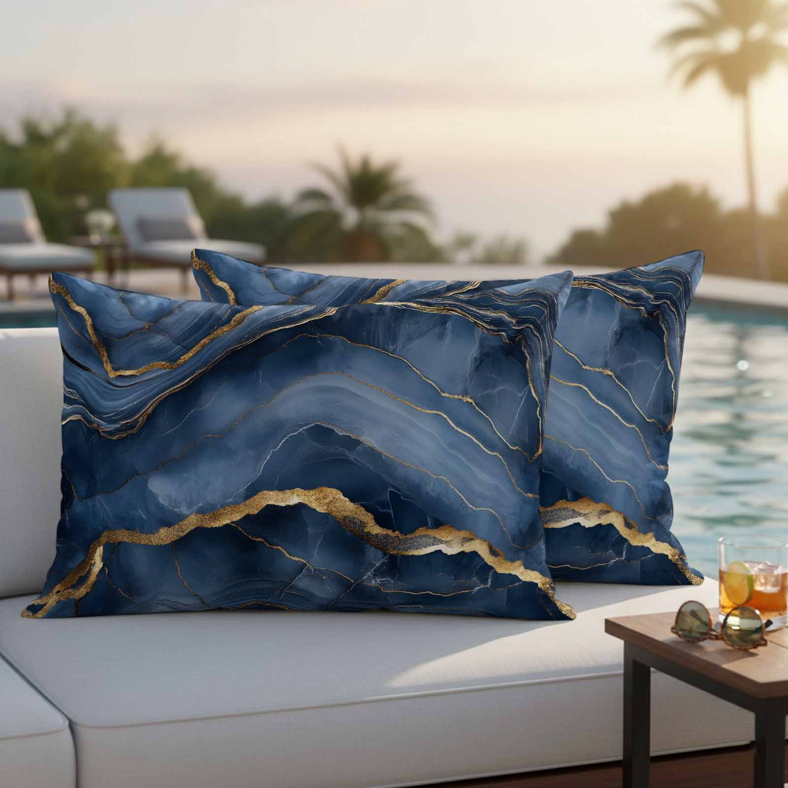Abstract Marble Texture Outdoor Throw Pillow Covers Set of 2, Blue ...