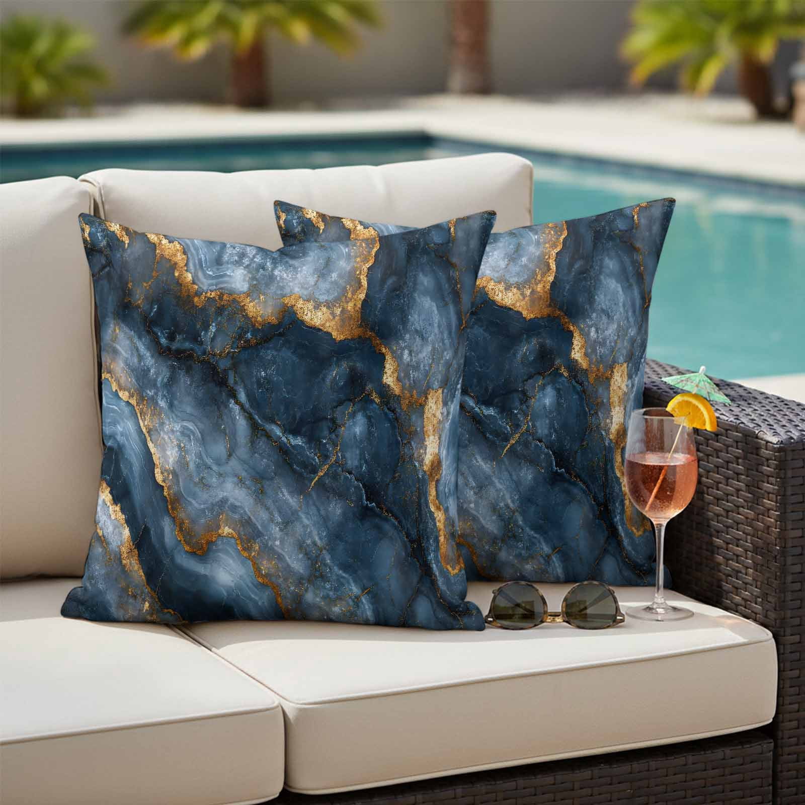 Abstract Marble Texture Outdoor Throw Pillow Covers Set of 2, Gradient ...