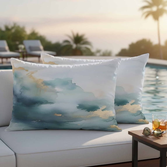 Abstract Marble Texture Outdoor Throw Pillow Covers Set of 2, Green ...