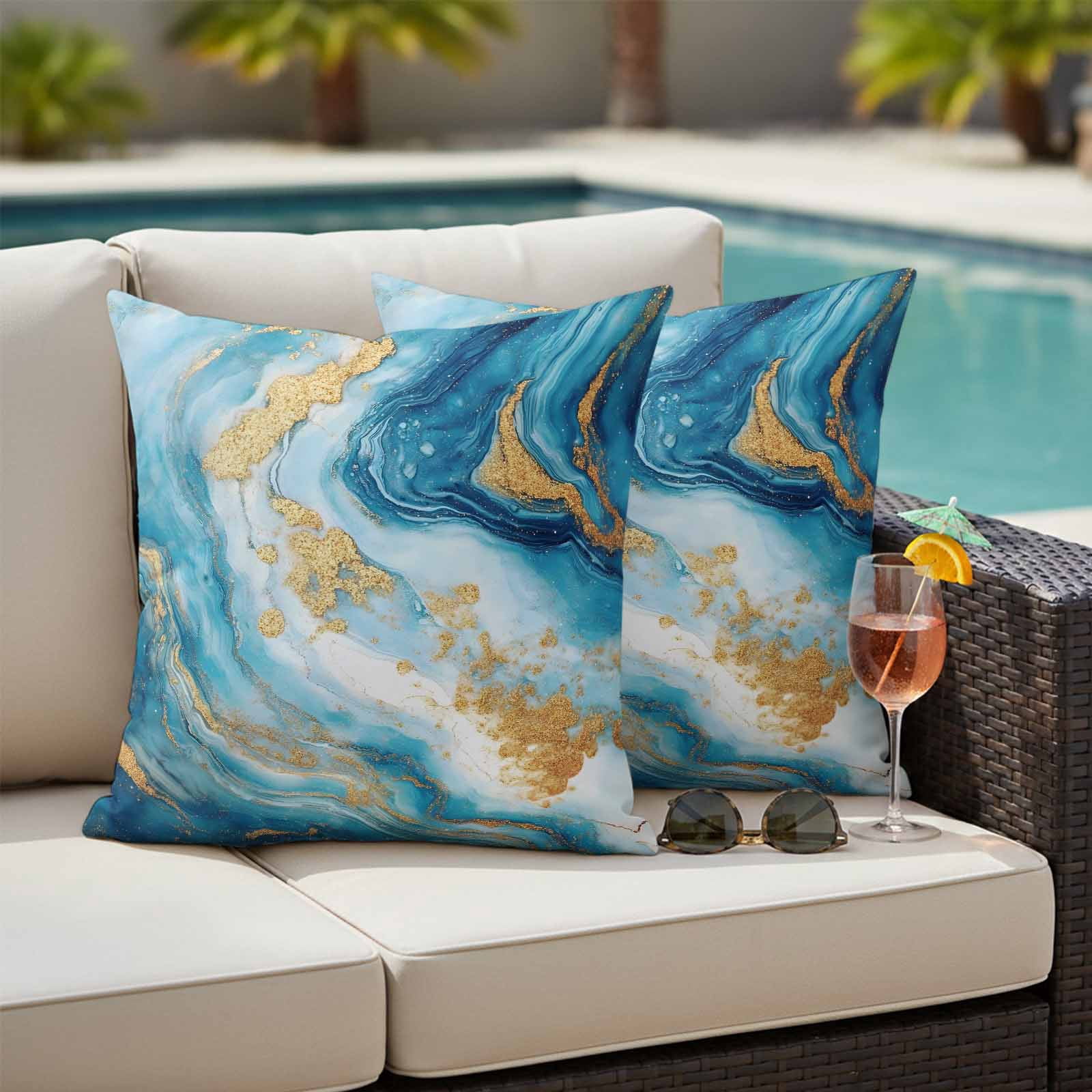 Abstract Marble Texture Outdoor Waterproof Throw Pillow Covers Set of 2 ...