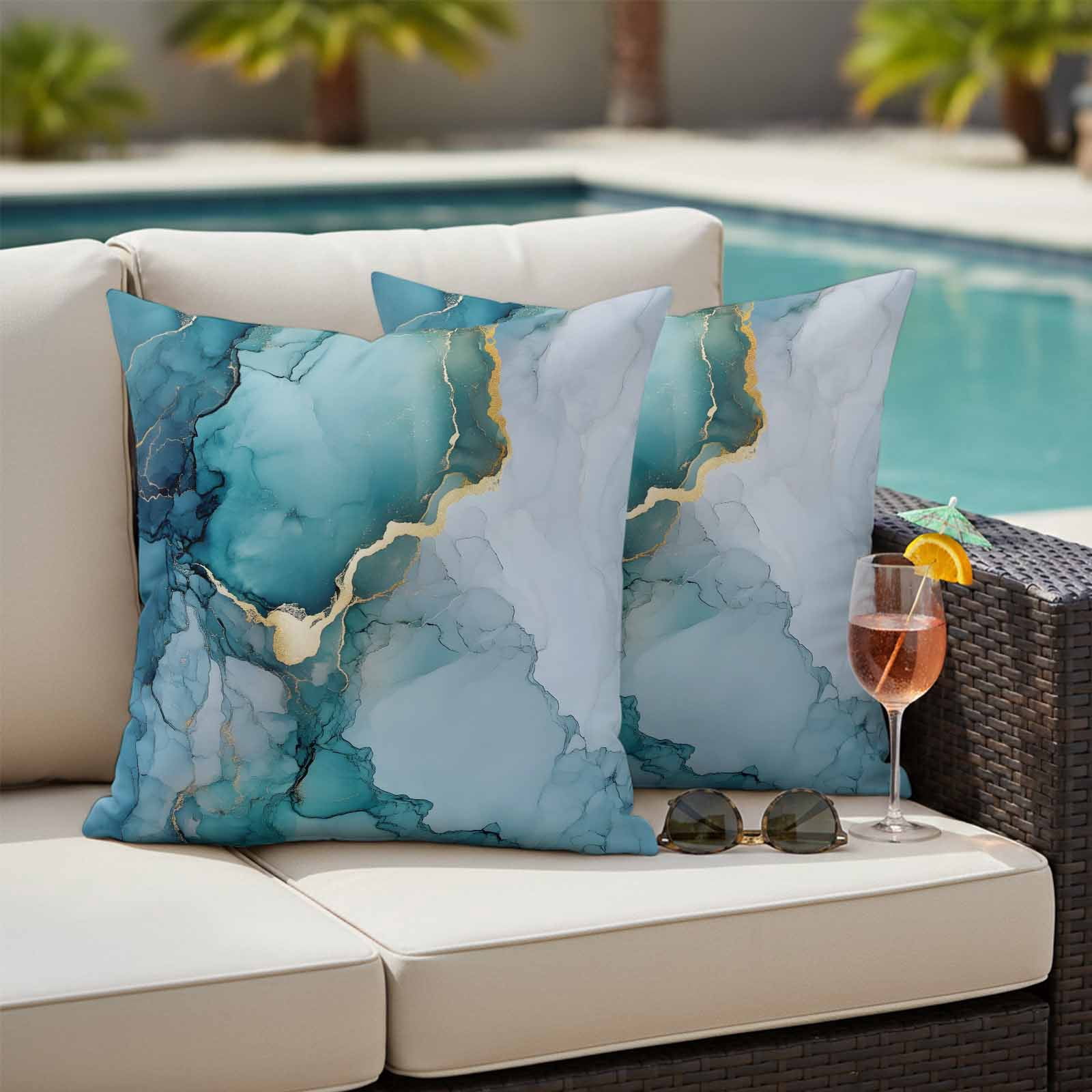 Abstract Marble Texture Outdoor Waterproof Throw Pillow Covers Set of 2 ...