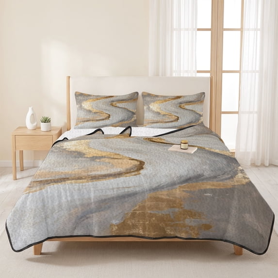 Abstract Marble Texture Pattern 3 Pieces Quilt Set,1 Quilt with 2 Shams ...