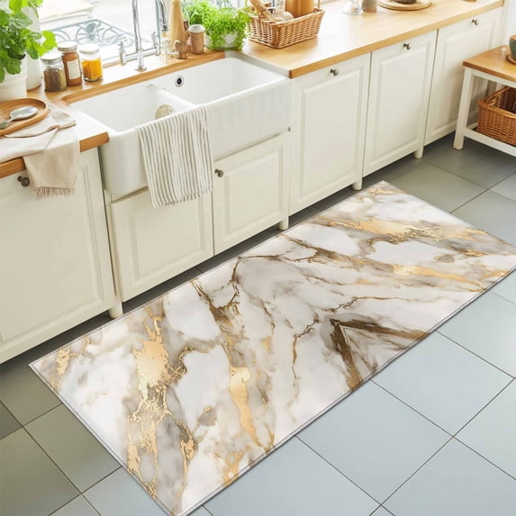Abstract Marble Texture Pattern Rectangle Rug 2'x6' Gold White Gradient ...