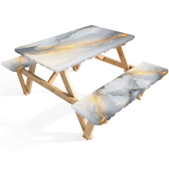 Abstract Marble Texture Picnic Table Cover with Bench Covers Grey ...