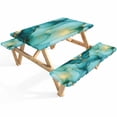 Abstract Marble Texture Picnic Table Cover with Bench Covers Teal Green ...