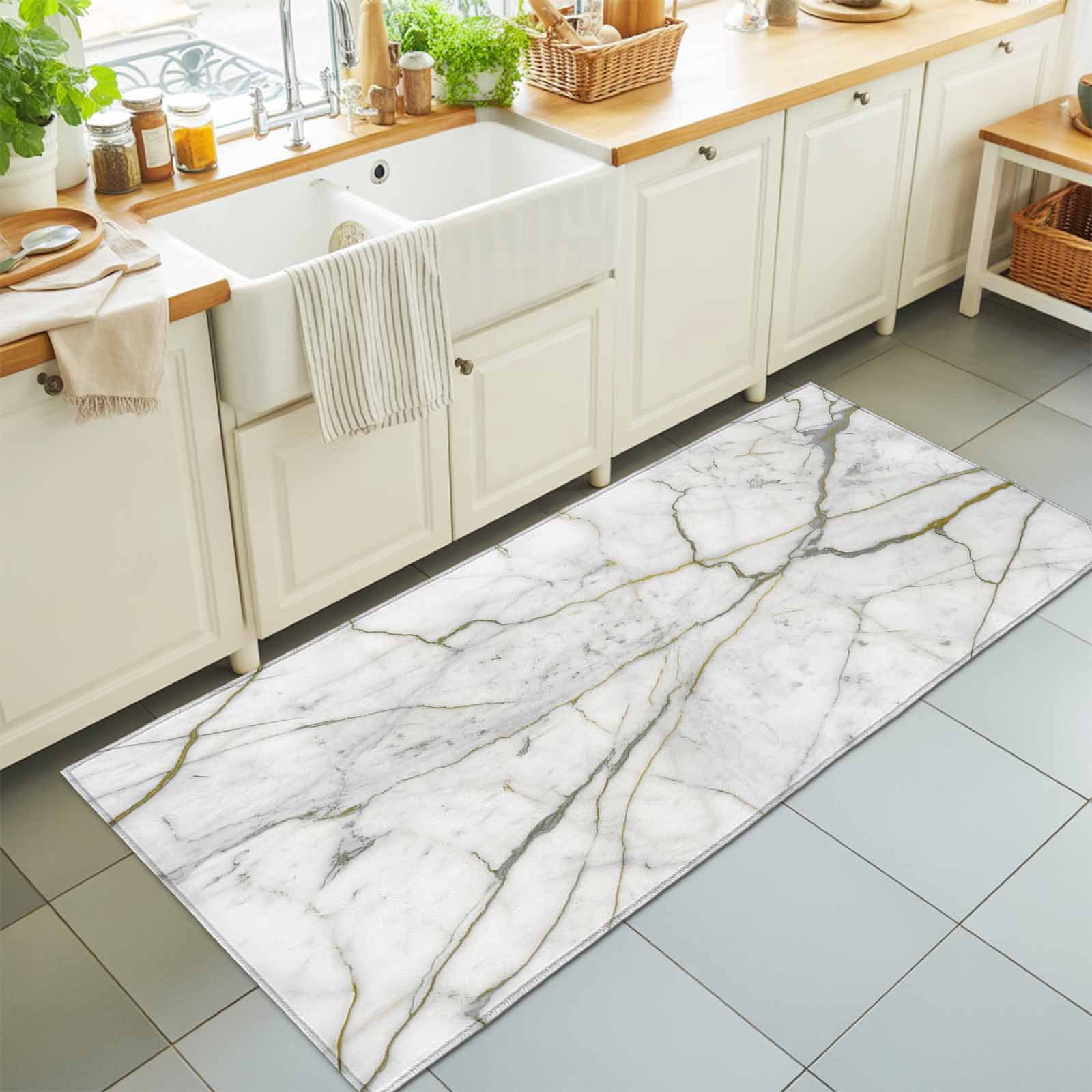 Abstract Marble Texture Rectangle Rug 2'x6' Gray Stone with Stripes ...