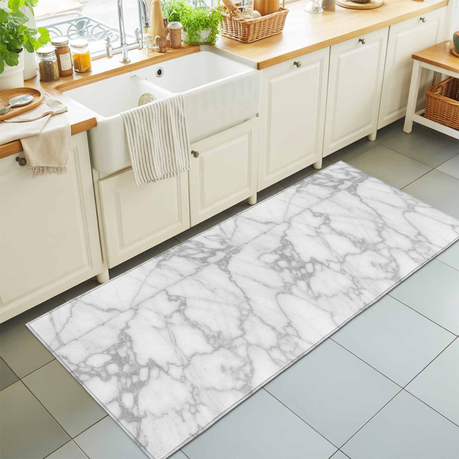 Abstract Marble Texture Rectangle Rug 2'x6' Modern Stone White Gray ...