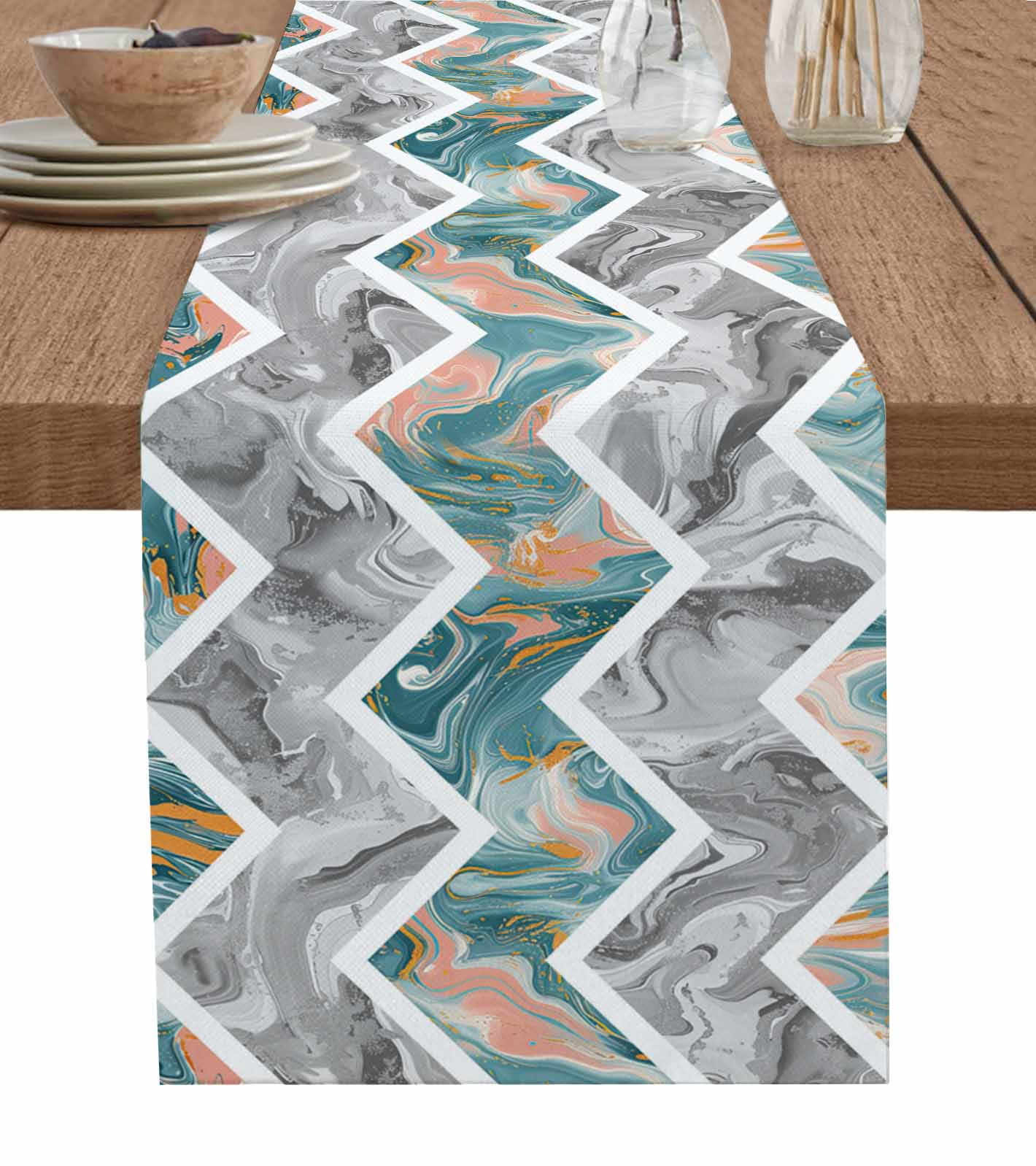 Abstract Marble Texture Retro Table Runner Cotton Lin Wedding Table r ...