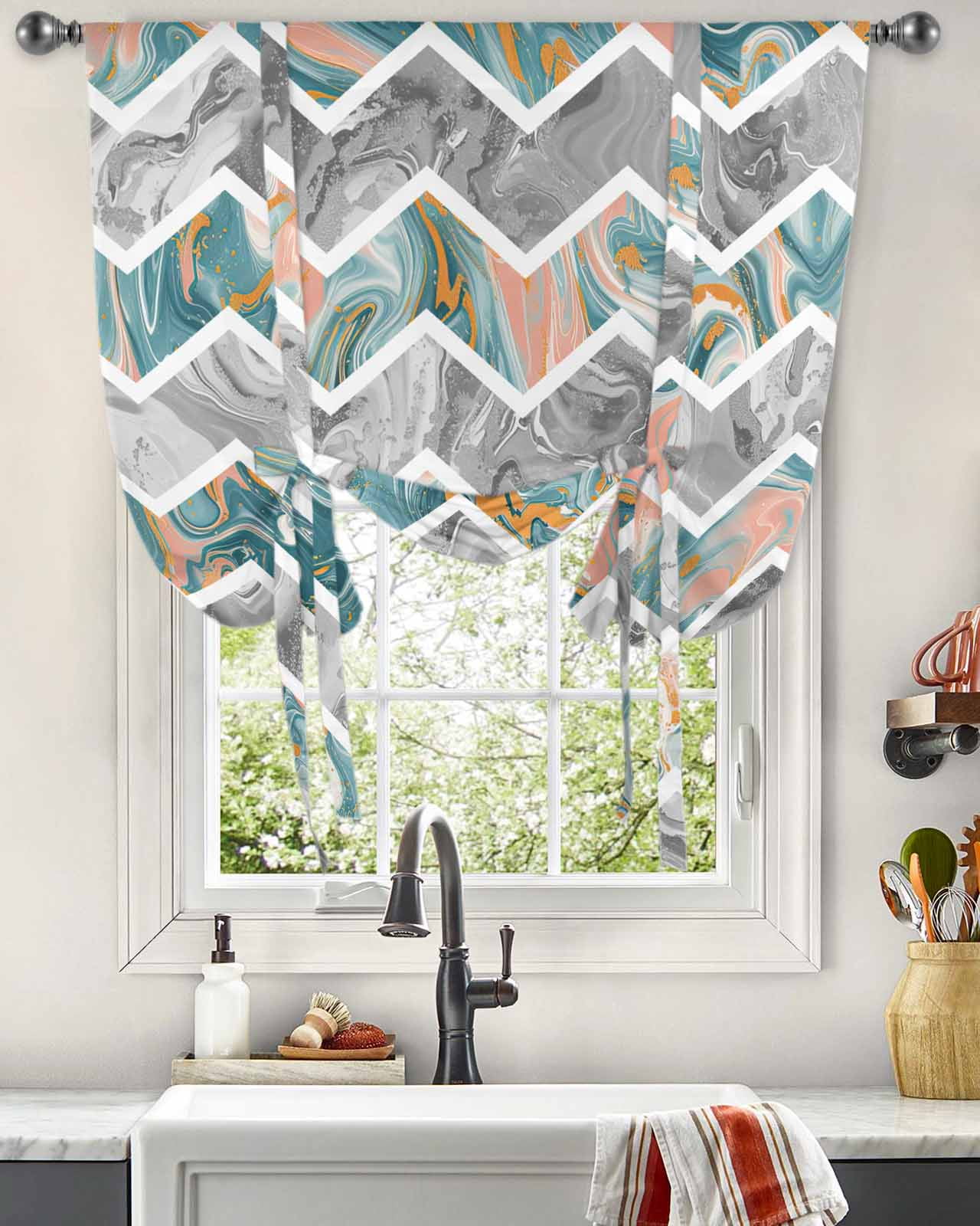 Abstract Marble Texture Retro Window Curtains Tie Up Curtains for ...