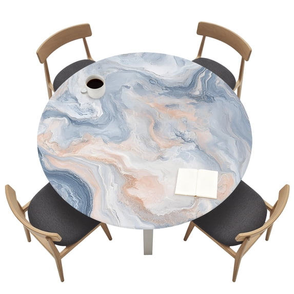 Abstract Marble Texture Round Fitted Tablecloth Blue Gray Tone Vortex ...
