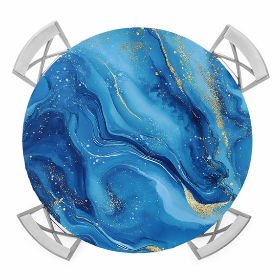 Abstract Marble Texture Round Fitted Tablecloth with Elastic Edge, Gold ...