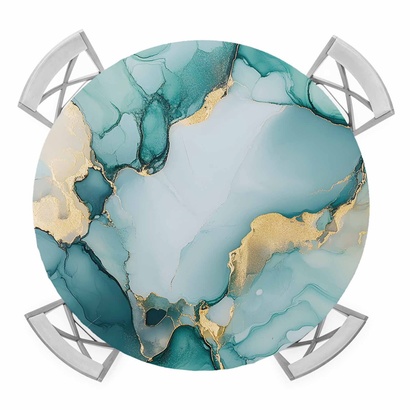 Abstract Marble Texture Round Fitted Tablecloth with Elastic Edge, Gold ...
