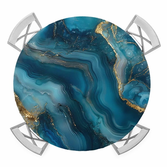 Abstract Marble Texture Round Fitted Tablecloth with Elastic Edge ...