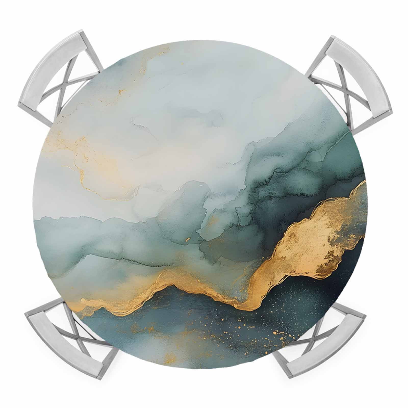 Abstract Marble Texture Round Fitted Tablecloth with Elastic Edge ...