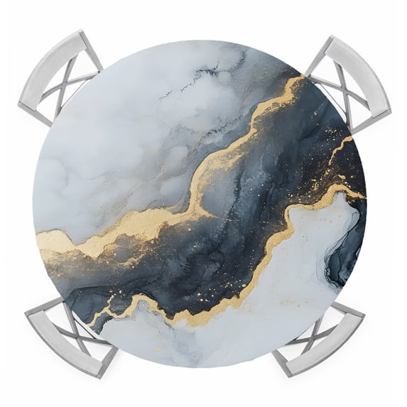 Abstract Marble Texture Round Fitted Tablecloth with Elastic Edge, Grey ...