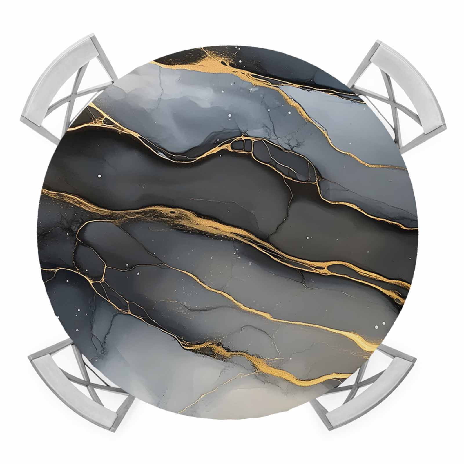Abstract Marble Texture Round Fitted Tablecloth with Elastic Edge, Grey ...