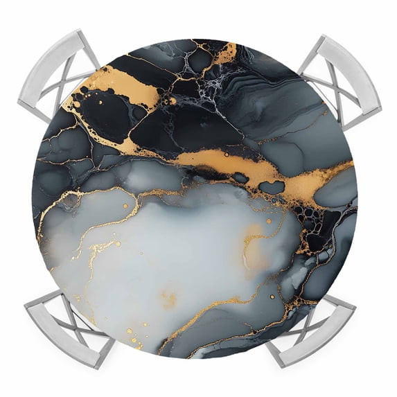 Abstract Marble Texture Round Fitted Tablecloth with Elastic Edge, Grey ...