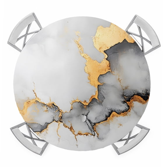 Abstract Marble Texture Round Fitted Tablecloth with Elastic Edge, Grey ...
