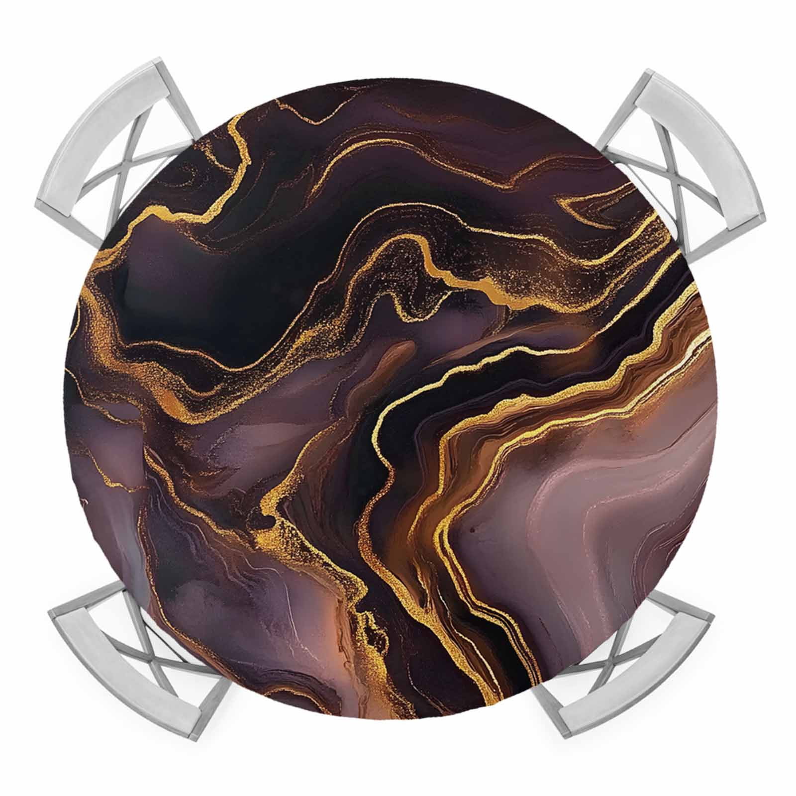 Abstract Marble Texture Round Fitted Tablecloth with Elastic Edge ...