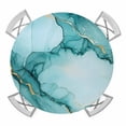 Abstract Marble Texture Round Fitted Tablecloth with Elastic Edge, Teal ...